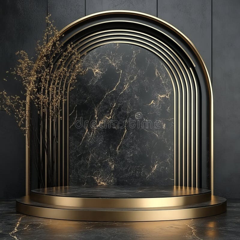3d Render, Abstract Background with Golden Arch and Marble Texture ...