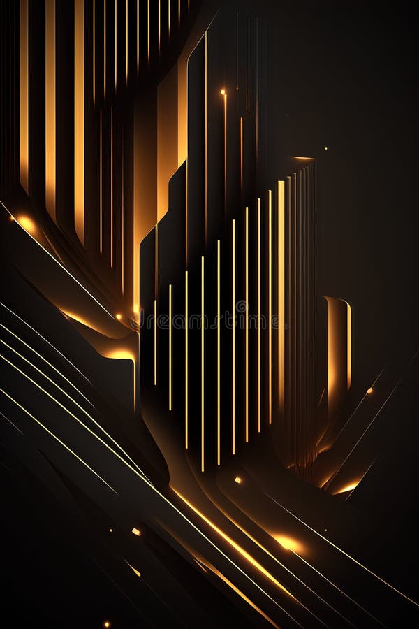 3d Render, Abstract Background with Golden Lines, Metallic Waves. Stock ...