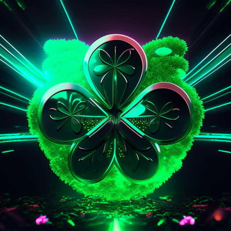 3d Render, Abstract Background with Green Clover Leaf, 3d Illustration ...