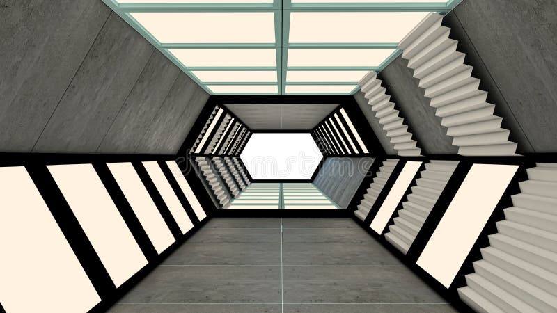 3d Render of Abstract Background, Hexagon Tunnel and Gate Stock ...