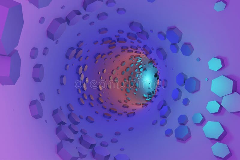 3D Render Abstract Background Modern Geometric Hexagon Shape in Tunnel ...
