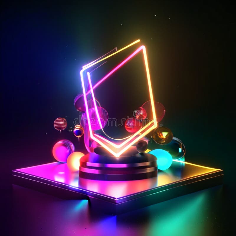 3d Render, Abstract Neon Background with Snake and Podium, Neon Lights ... 3d Render, Abstract Neon Background with Snake and Podium, Neon Lights ...