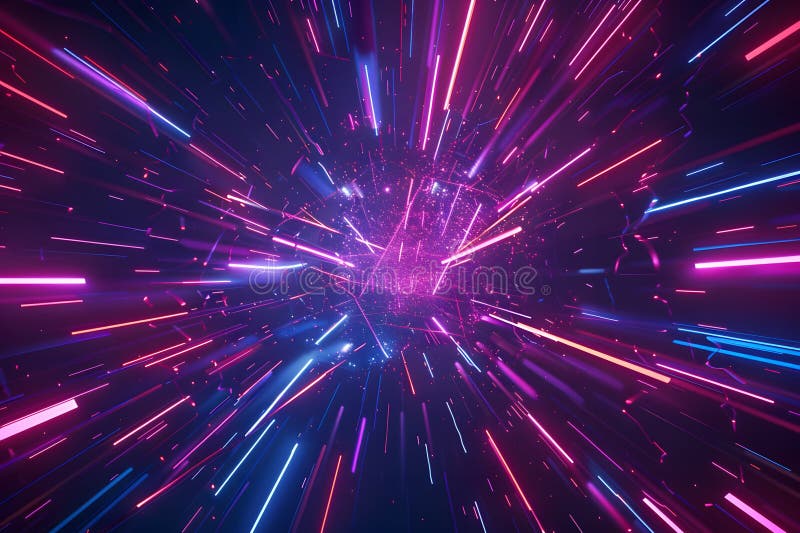 3D Render of Abstract Background with Neon Light Rays on Dark Backdrop ...