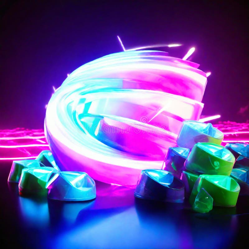 3d Render, Abstract Background with Neon Lights and Gift Boxes, 3d ...