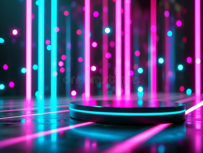 3d Render, Abstract Background with Neon Lights, Podium for Product ...