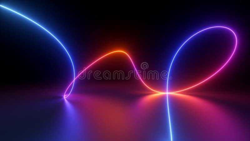 3d Render, Abstract Background of Neon Lines Glowing in Ultraviolet ...