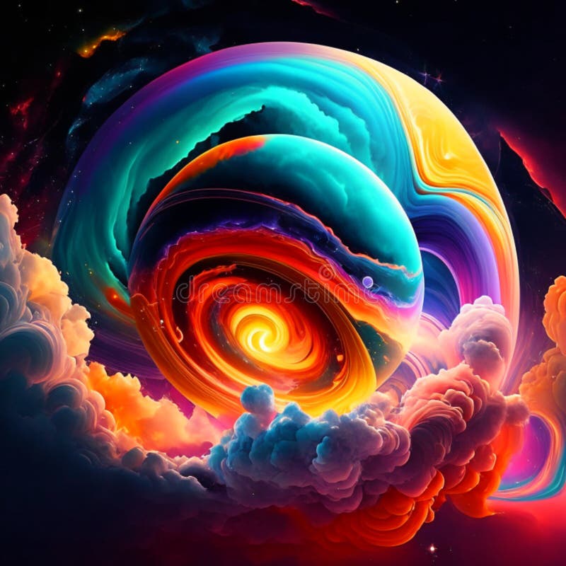 3d Render, Abstract Background with Planets in Space, Rainbow Colors ...