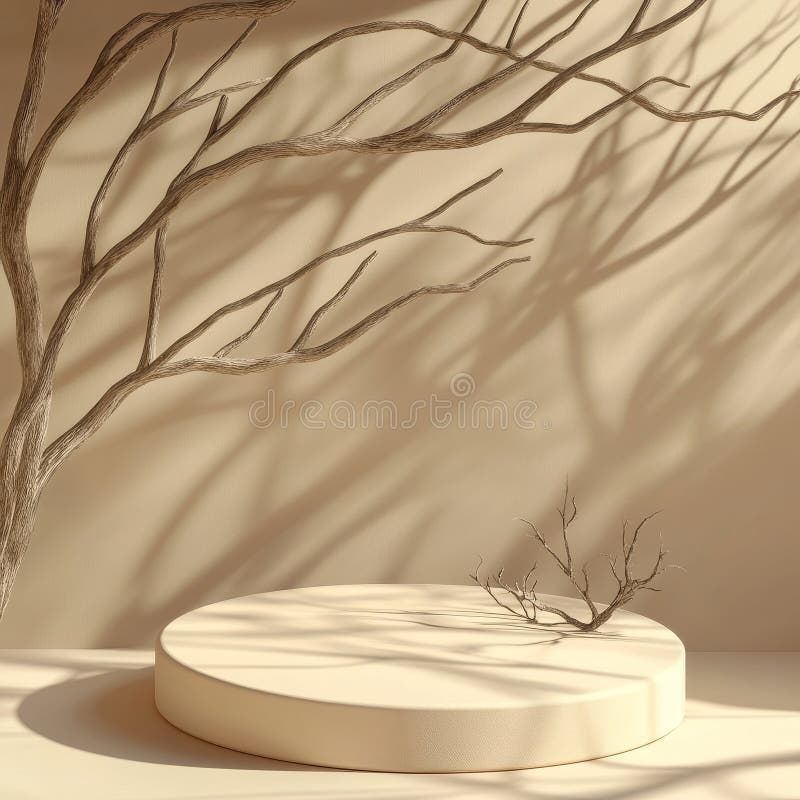 3d Render of Abstract Background with Podiums and Tree Branches. Vector ...