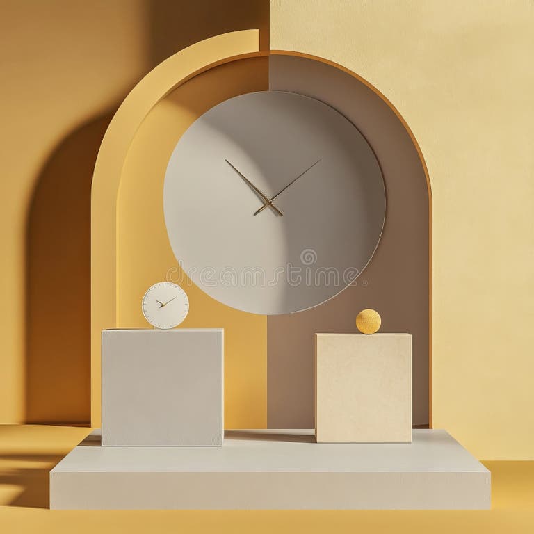 3d Render of Abstract Background with Podiums and Wall Clock. Stock ...