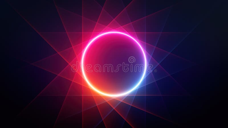 3d Render, Abstract Background with Red Blue Neon Circle and Glowing ...