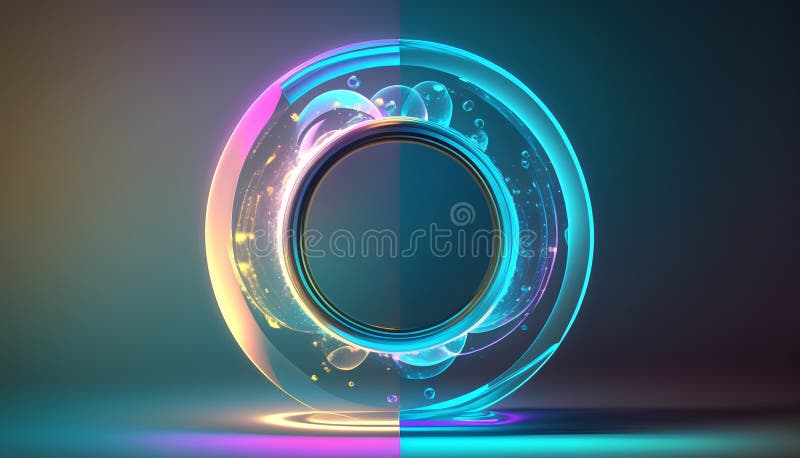 3d Render, Abstract Background with Round Frame, Transparent Liquid ...