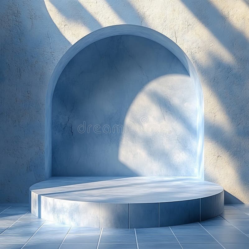 3d Render, Abstract Background with Round Podium and Shadow of Arch ...
