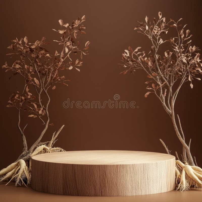 3d Render, Abstract Background with Round Podiums and Tree. Stock ...