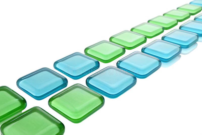 3d Render, Abstract Background with Row of Green Blue Square ...