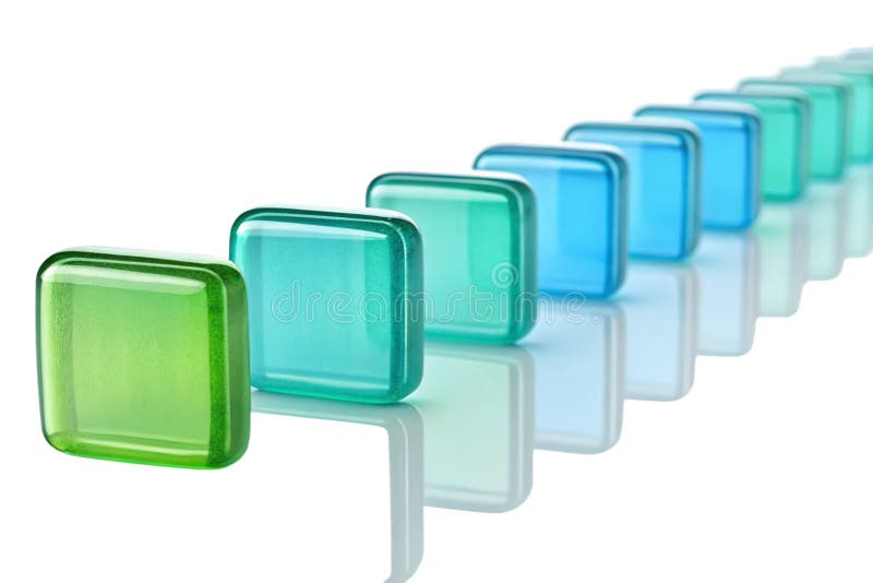 3d Render, Abstract Background with Row of Green Blue Square ...