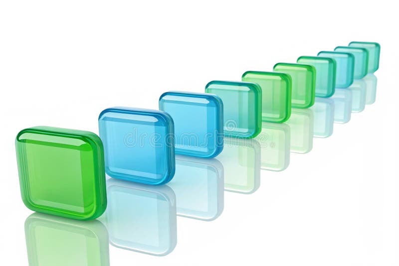 3d Render, Abstract Background with Row of Green Blue Square ...