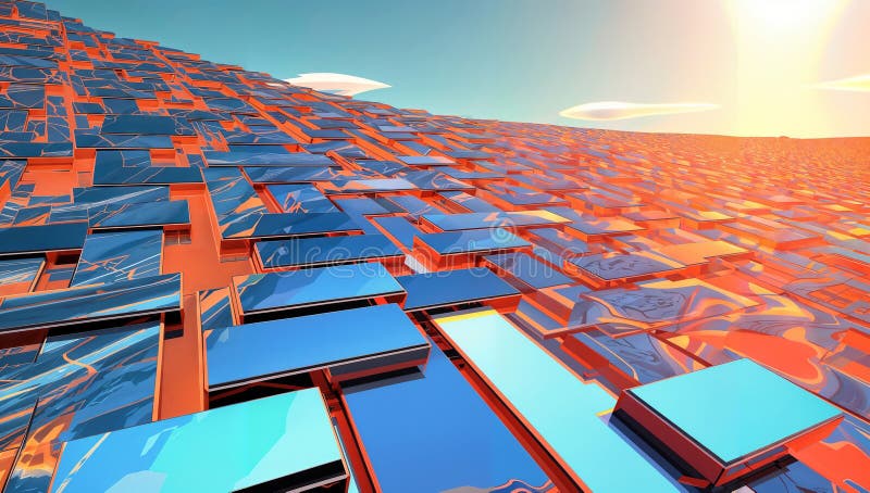 3d Render of Abstract Background with Square Tiles. Technology Concept ...