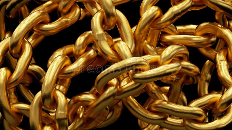 3d Render, Abstract Background with Tangled Golden Chains, Shiny ...