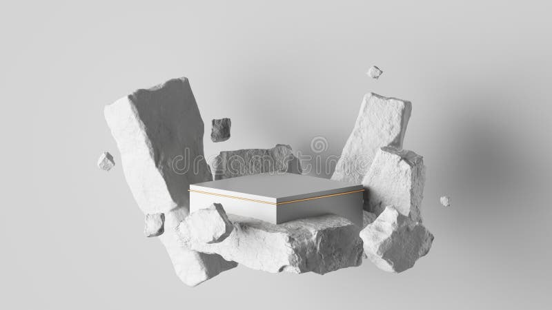 3d Render, Abstract Background with White Cobblestone Ruins and Broken ...