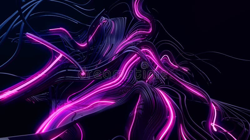 3d Render. Abstract Bg with Lines. Purple Flash of Curved Lines ...