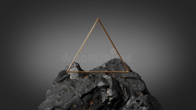 3d Render, Abstract Black Geometric Background with Golden Triangle ...