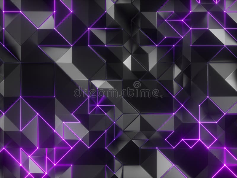 3d Render, Abstract Black Geometric Background, Polygonal Mesh, Grid ...