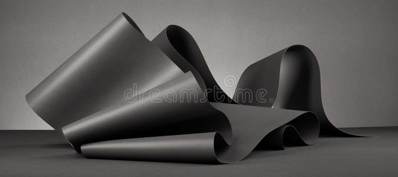 3d Render, Abstract Black Modern Minimal Background with Folded Ribbon ...