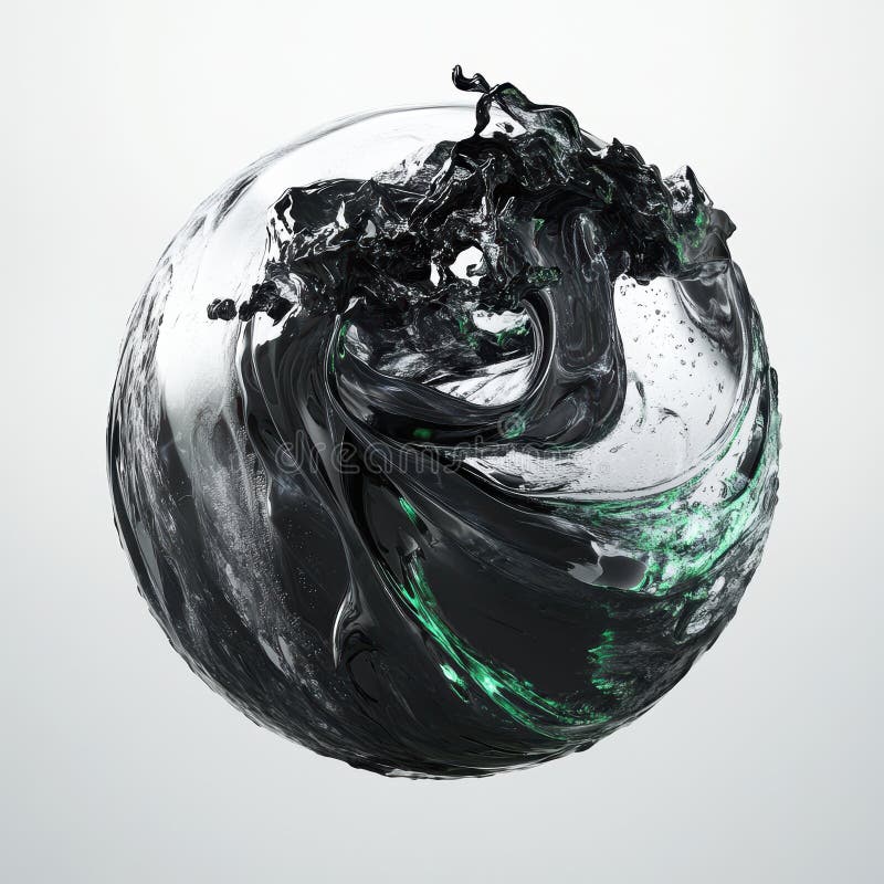 3d Render of an Abstract Black and Silver Detailed Round Liquid Shape ...