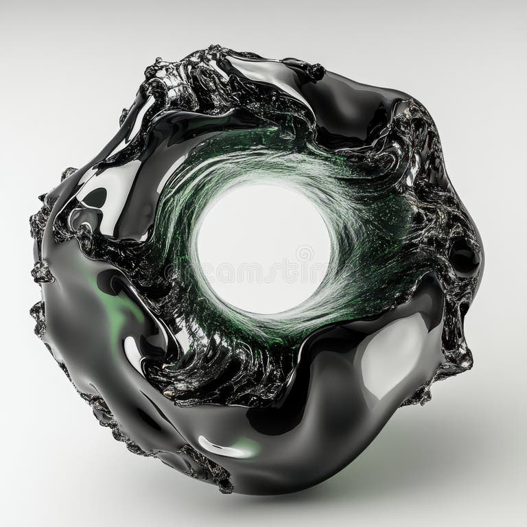 3d Render of an Abstract Black and Silver Detailed Round Liquid Shape ...