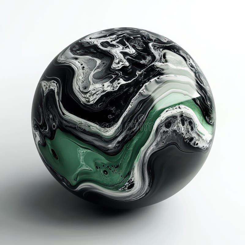 3d Render of an Abstract Black and Silver Detailed Round Liquid Shape ...
