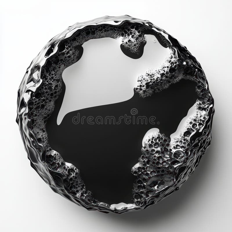 3d Render of an Abstract Black and Silver Detailed Round Liquid Shape ...