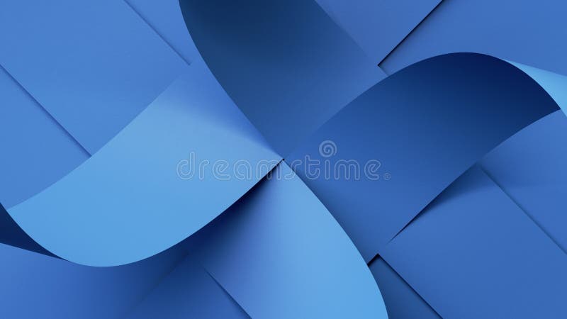 3d Render, Abstract Blue Background with Interlaced Paper Ribbons ...