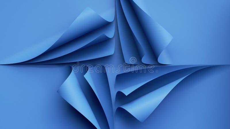3d Render, Abstract Blue Background, Paper Sheets, Pages with Curly ...
