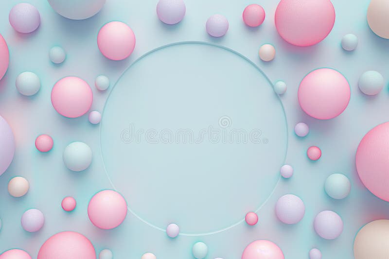 3d Render, Abstract Blue Background with Pastel Colored Balls, Round ...