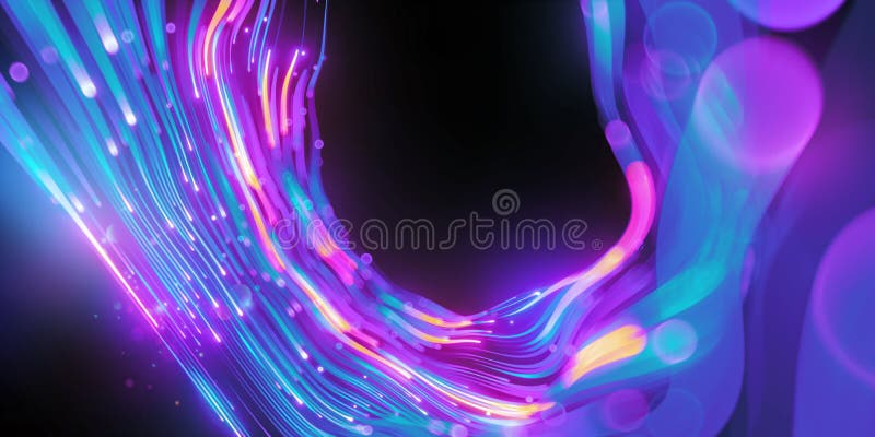 3d Render, Abstract Blurry Background with Pink Blue Glowing Neon Lines ...