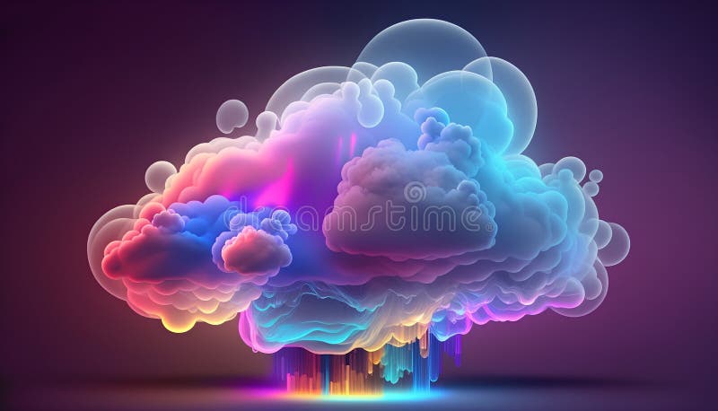 3d Render of Abstract Cloud with Colorful Lights on Dark Background ...