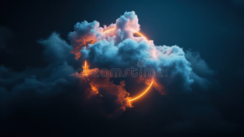3d Render, Abstract Cloud Illuminated with Neon Light Ring on Dark ...
