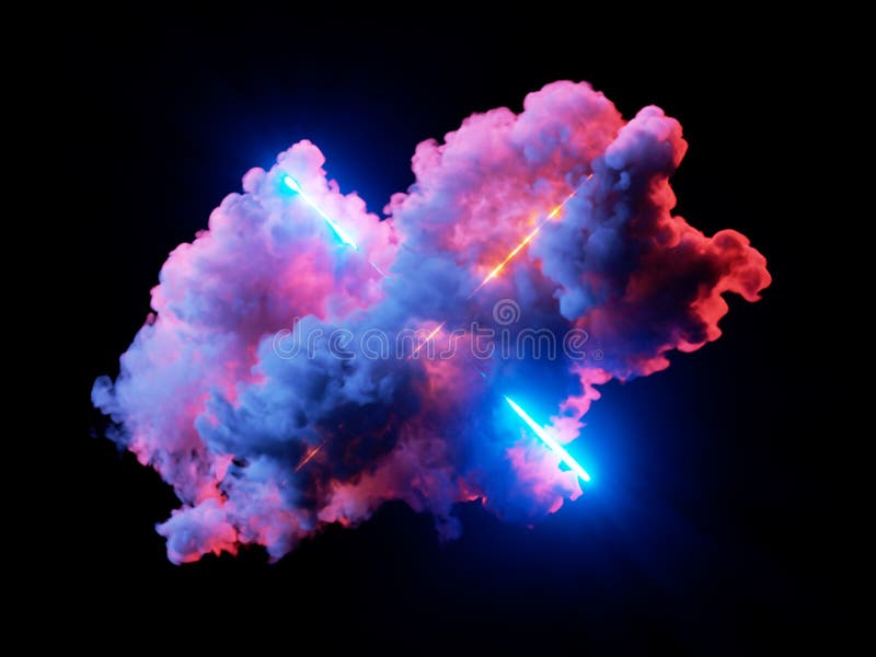 3d Render, Abstract Cloud Illuminated with Pink Blue Neon Light ...