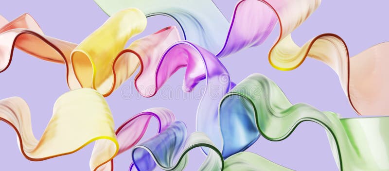 3d Render, Abstract Colorful Background, Curvy Translucent Ribbons ...
