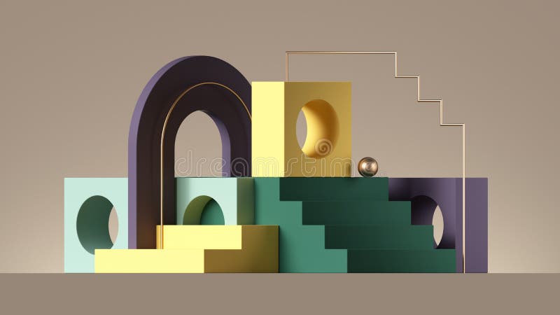 3d Render, Abstract Colorful Background with Geometric Composition ...