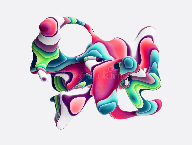 3d Render, Abstract Colorful Unusual Curvy Shape, Clip Art Element ...