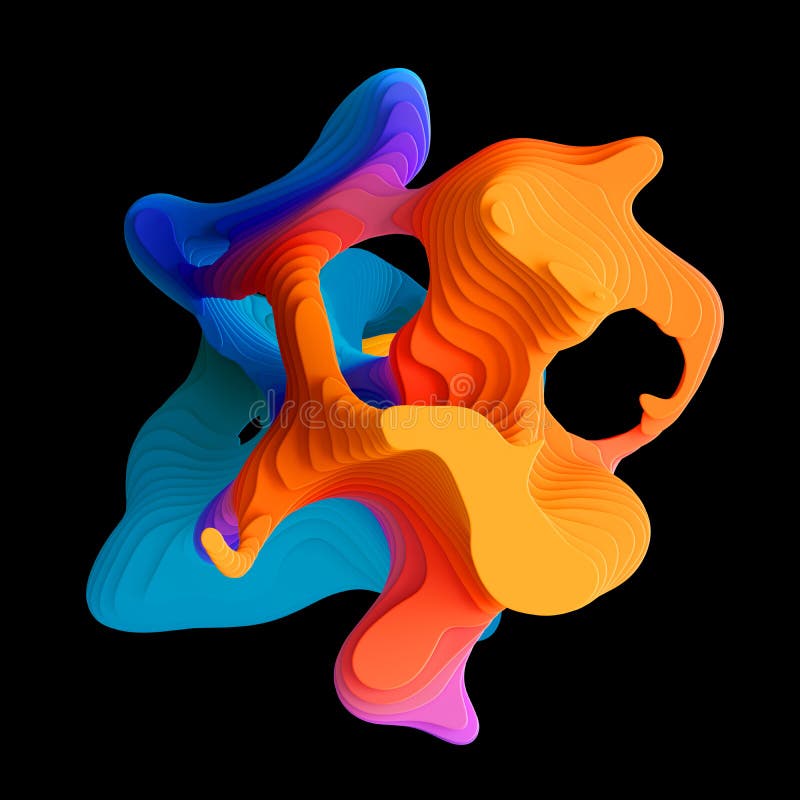 3d Render, Abstract Colorful Unusual Layered Curvy Shape, Isolated on ...