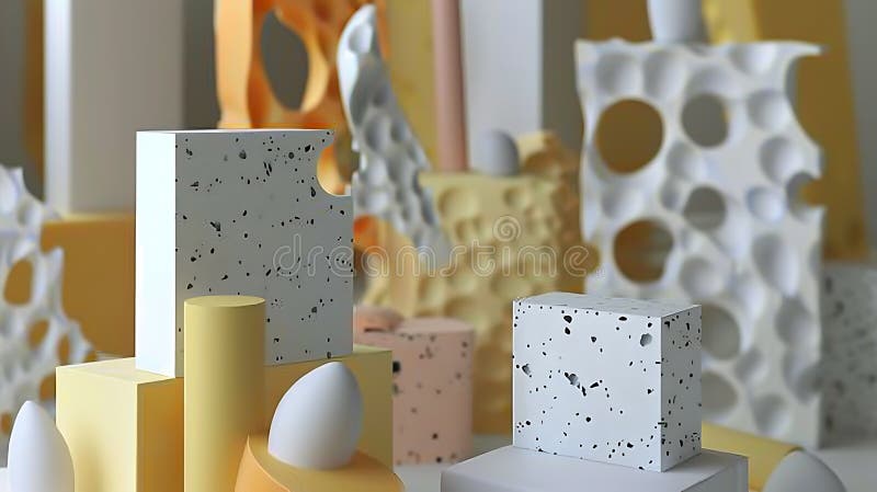 3d Render, Abstract Composition with Geometrical Forms, Podiums for ...