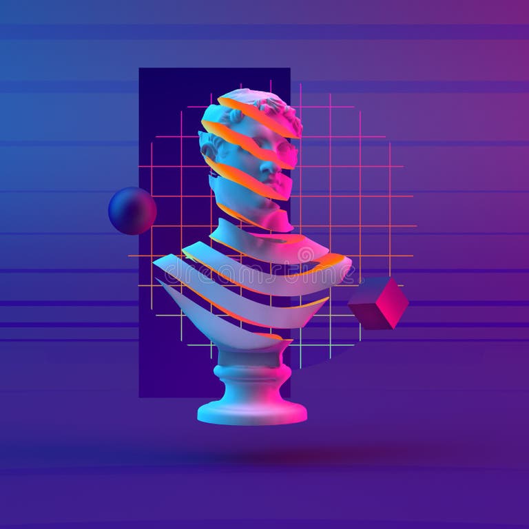 3d-illustration Abstract Composition of Bust and Primitive Objects on ...