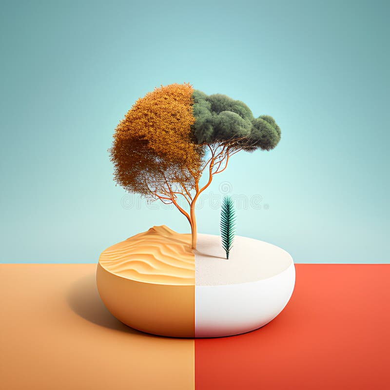 3d Render, Abstract Composition with a Tree on a Podium. Stock ...