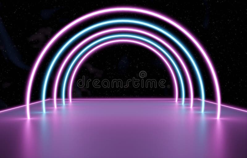 3d Render, Abstract Cosmic Neon Background Glowing Laser Arcs on ...