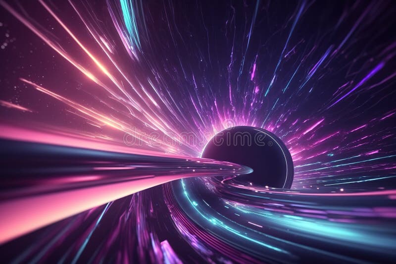 3d Render, Abstract Futuristic Neon Background with Glowing Ascending ...