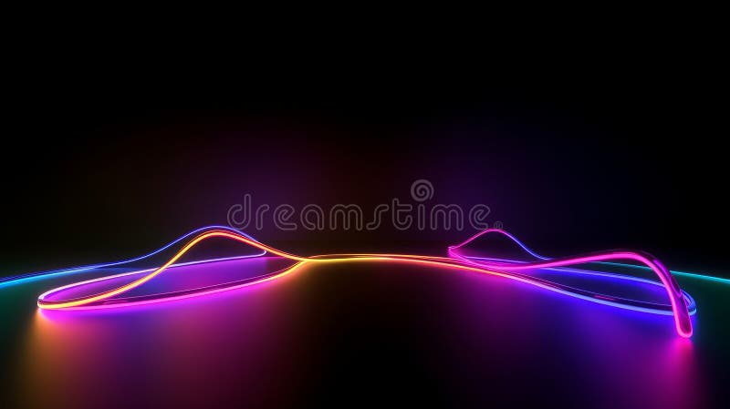 3d Render, Abstract Curvy Line Glowing with Colorful Neon Light Over ...