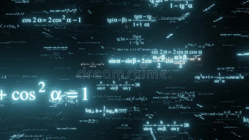 3D Render Abstract Digital Space with Mathematics Multicolored Formulas and Graphics. Big Data ...
