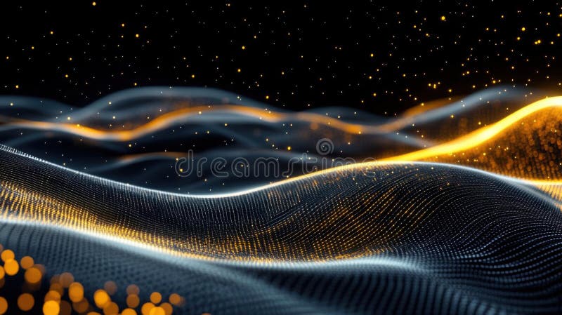 3D Render of Abstract Digital Wave in Space with Particles and Bokeh ...